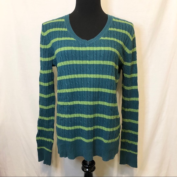 Merona | Sweaters | Merona Striped Green Teal V Neck Sweater L | Poshmark